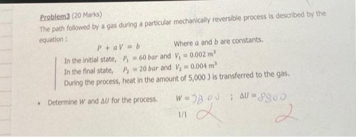 Solved Problem3 (20 Marks) The path followed by a gas during | Chegg.com