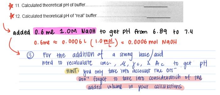 Solved For a lab buffer lab for an assigned pH of 7.4 using | Chegg.com