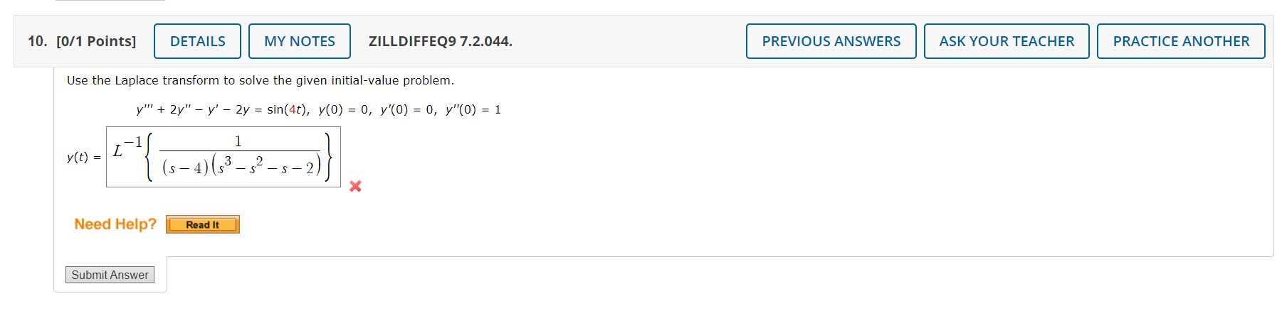 Solved [0/1 ﻿Points]ZILLDIFFEQ9 7.2.044.Use the Laplace | Chegg.com