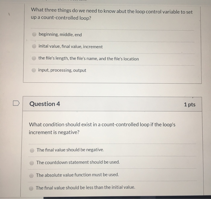 Solved What three things do we need to know abut the loop | Chegg.com