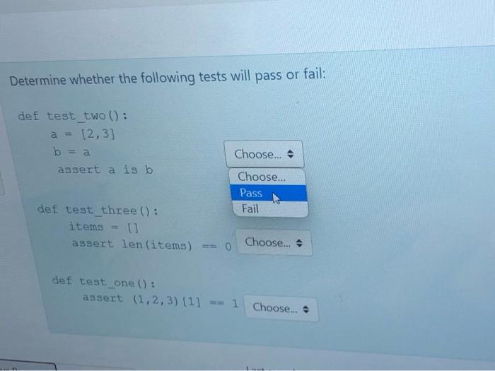Solved Determine whether the following tests will pass or | Chegg.com