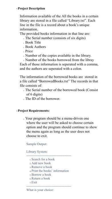 Solved Project Description Information available of the All | Chegg.com
