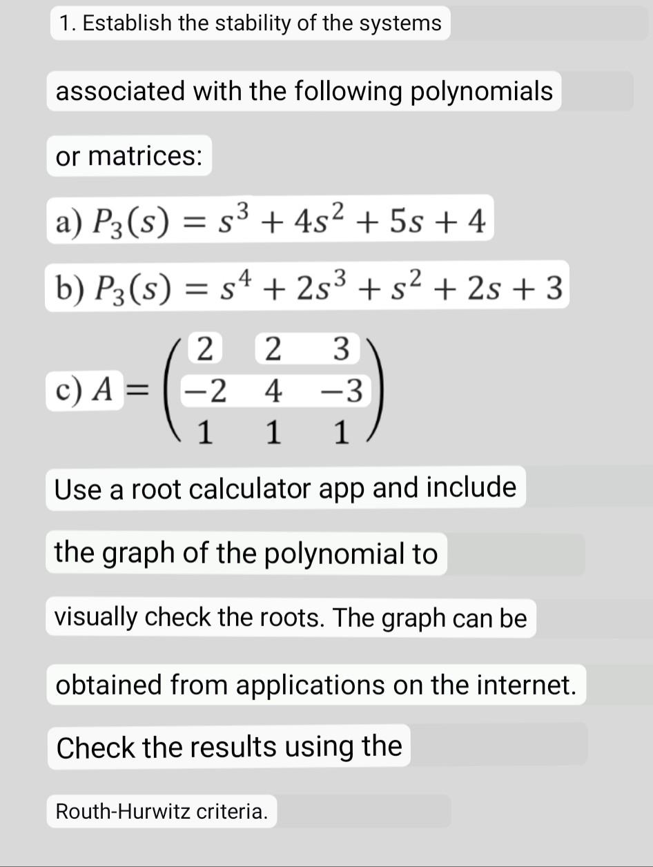 Solved associated with the following polynomials a) | Chegg.com