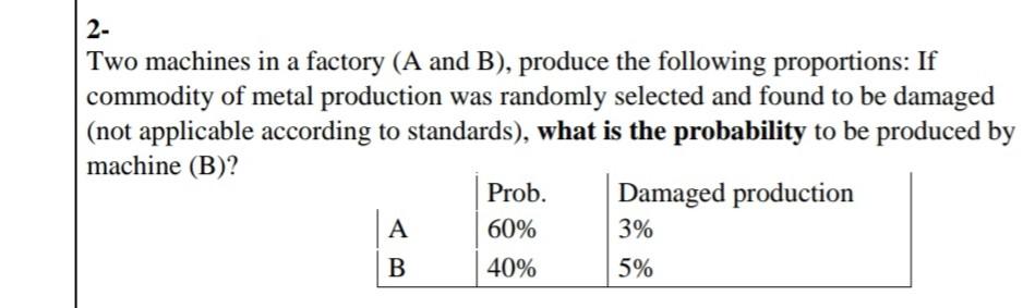 Solved 2- Two machines in a factory (A and B), produce the | Chegg.com