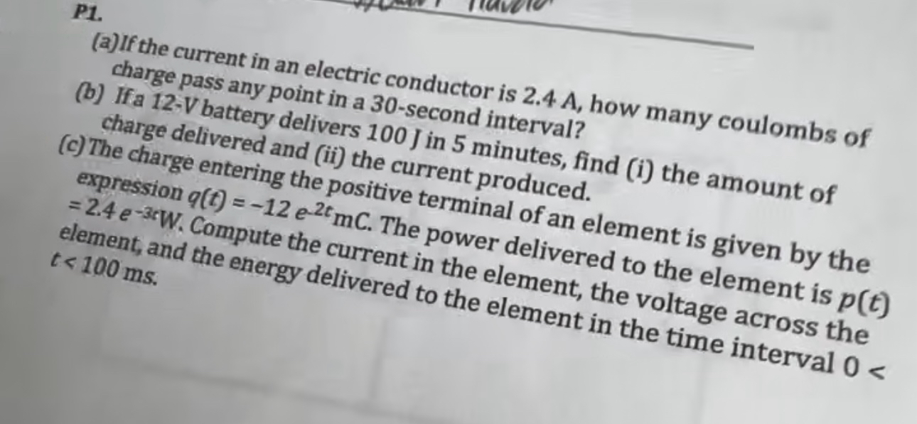 Solved P1.(a) ﻿If the current in an electric conductor is | Chegg.com