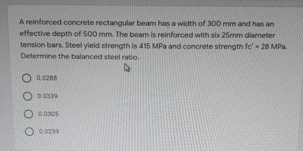Solved A reinforced concrete rectangular beam has a width of | Chegg.com