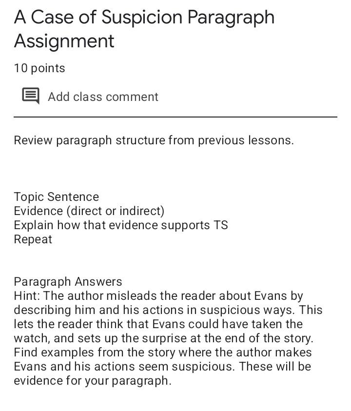 A Case of Suspicion Paragraph Assignment 10 points | Chegg.com