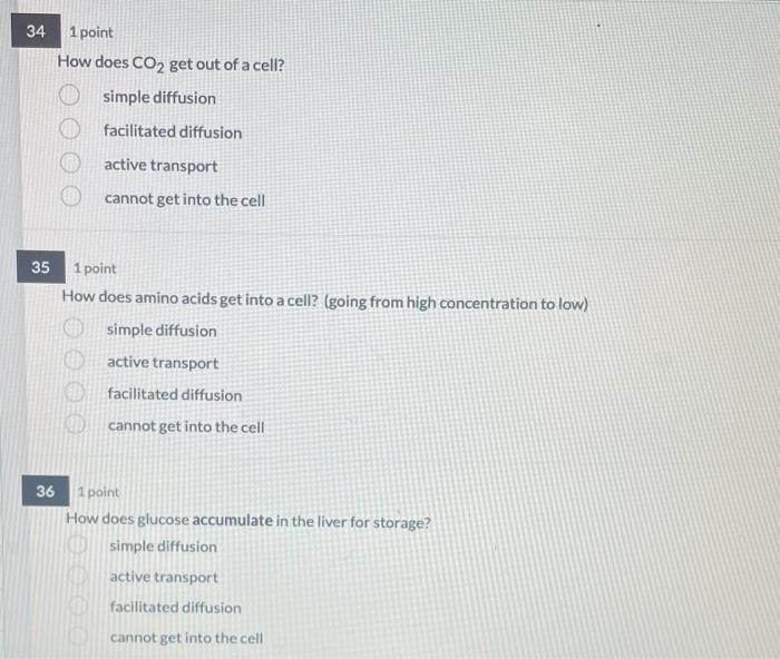Solved 1 point How does CO2 get out of a cell? simple | Chegg.com