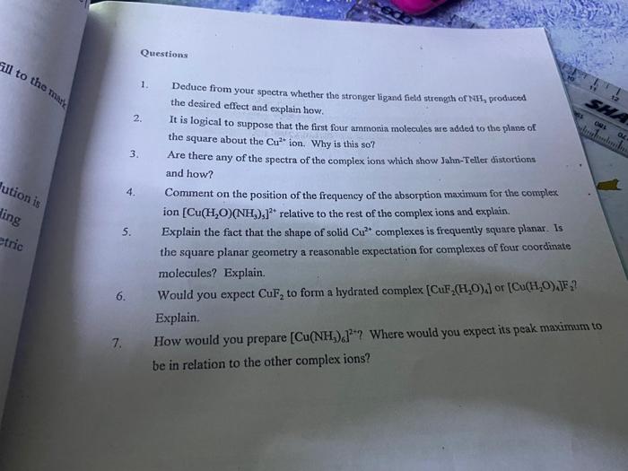 Solved Experiment: Thr influence of the ligand field | Chegg.com
