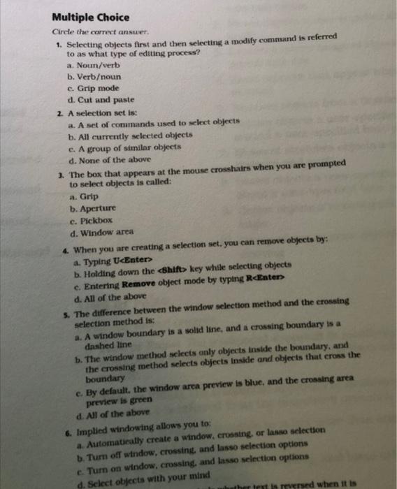 Solved Circle" the correvt ansuer. 1. Selecting objects | Chegg.com