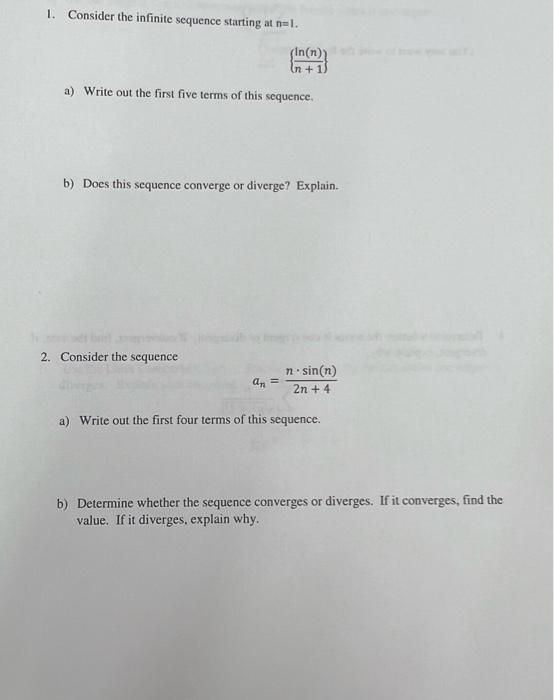 Solved 1. Consider the infinite sequence starting at n=1. | Chegg.com