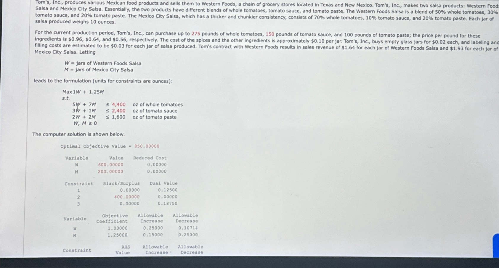 Solved salsa produced weighs 10 ﻿ounces. Mexico City Salsa, | Chegg.com