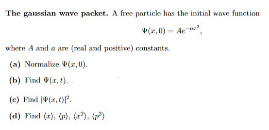 Solved The gaussian wave packet. A free particle has the | Chegg.com