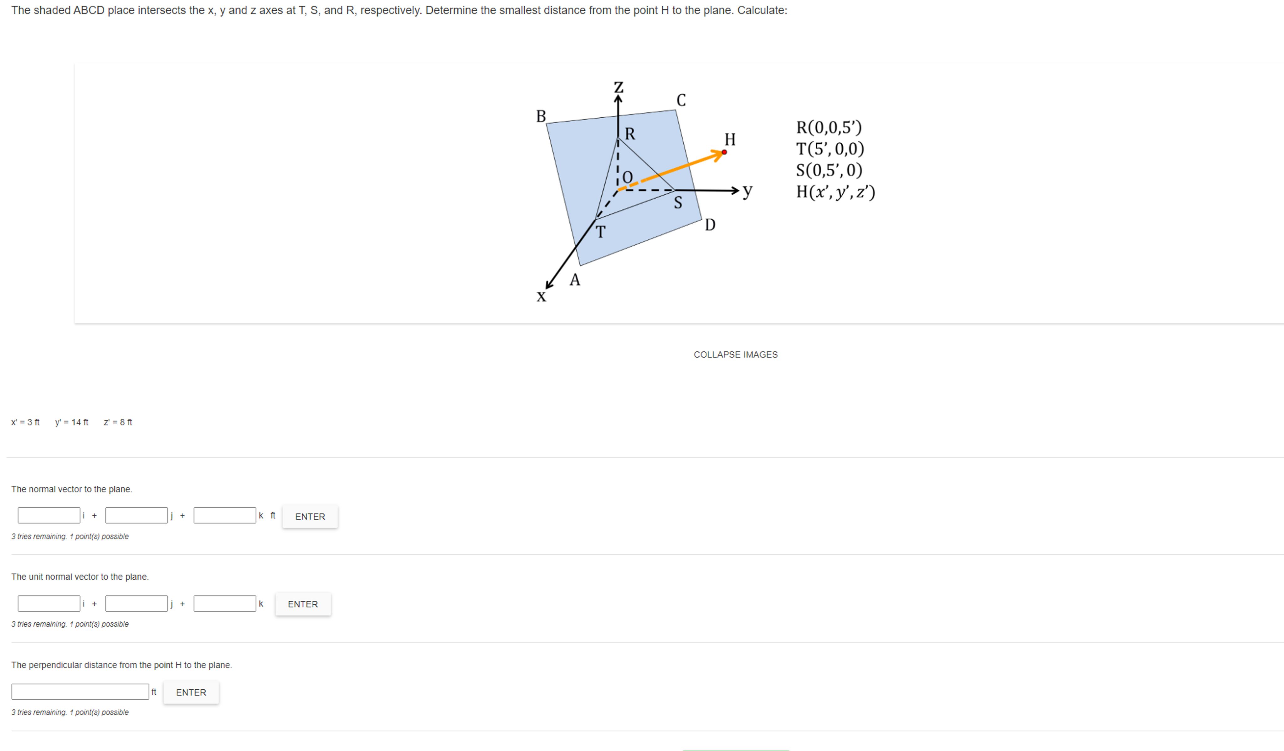 Solved The shaded ABCD place intersects the x,y ﻿and z ﻿axes | Chegg.com