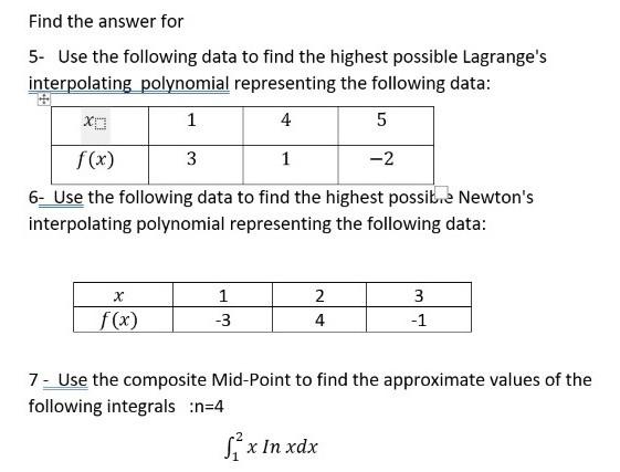 Solved Find the answer for 5- Use the following data to find | Chegg.com