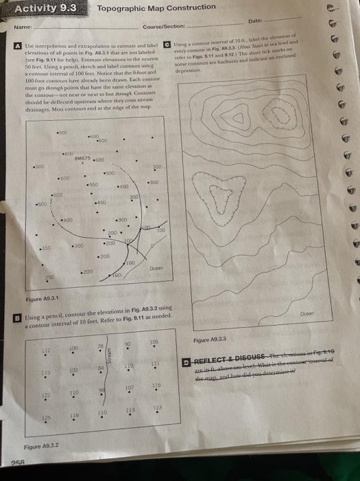 Solved Activity 9.3 Topographic Map Construction Date: Name: | Chegg.com
