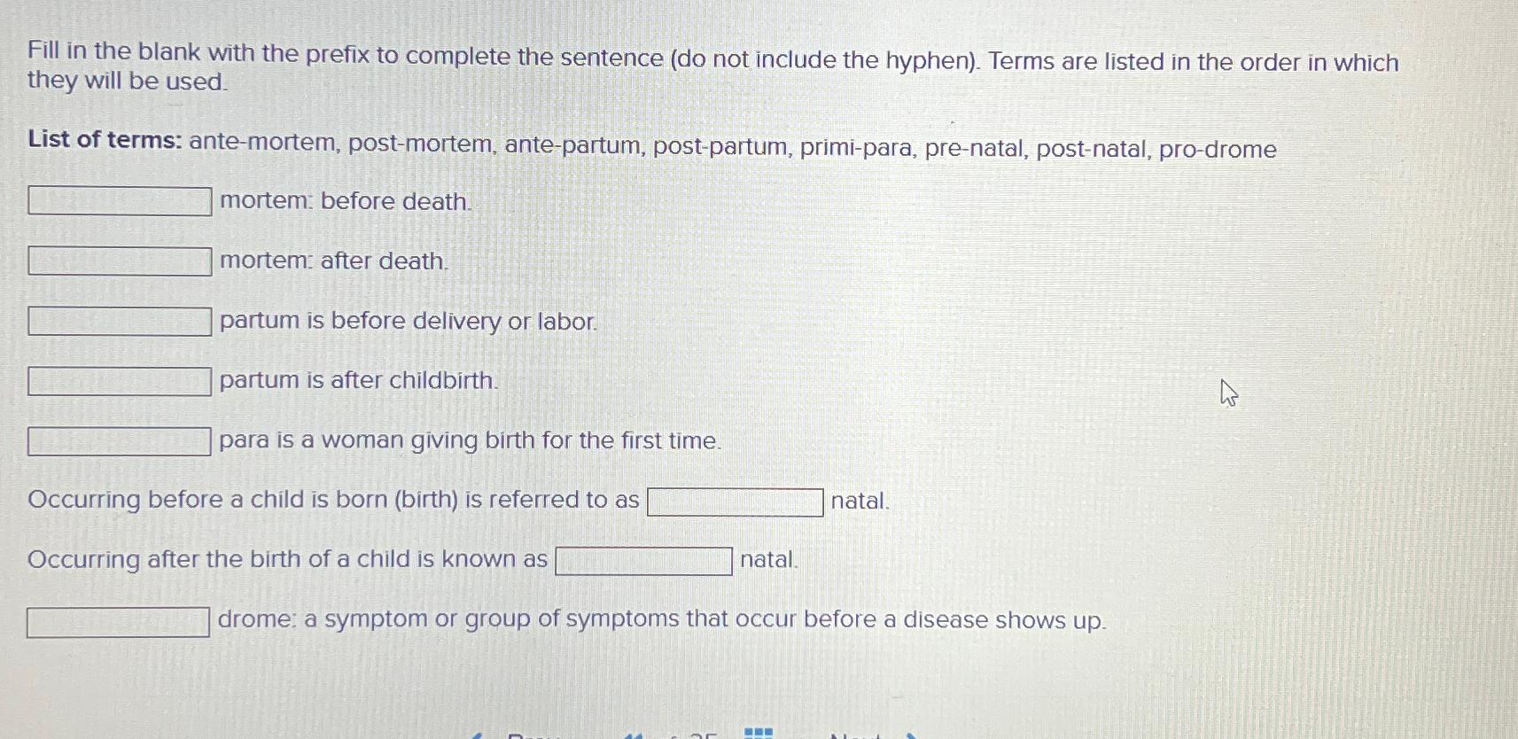 Solved Fill in the blank with the prefix to complete the | Chegg.com