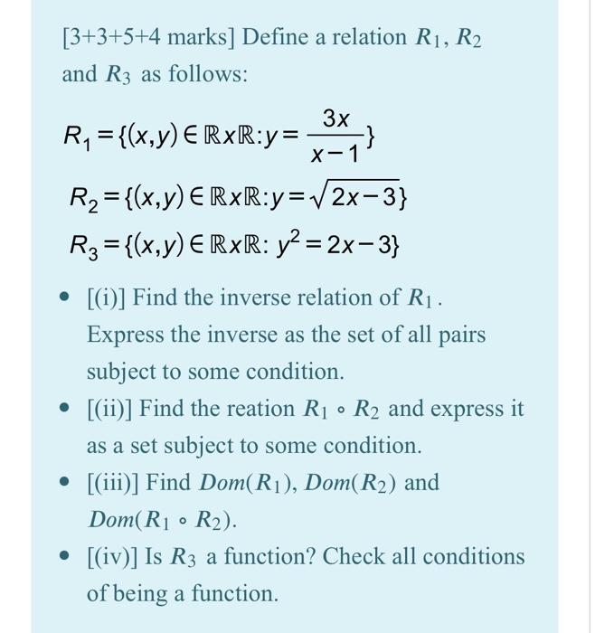Solved [3+3+5+4 marks] Define a relation R1, R2 and R3 as | Chegg.com