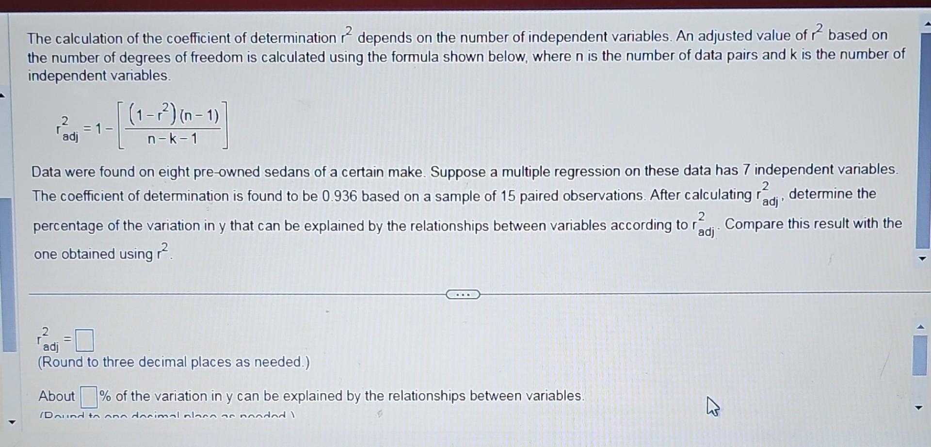 Solved The calculation of the coefficient of determination | Chegg.com