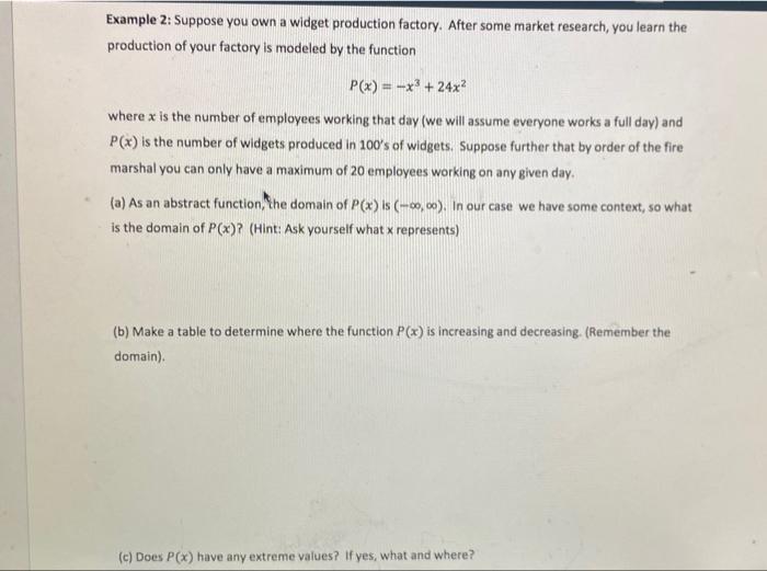 Solved Example 2: Suppose you own a widget production | Chegg.com