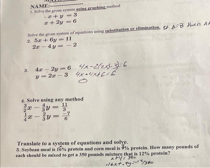Solved NAME: 1. Solve the given system using graphing method | Chegg.com