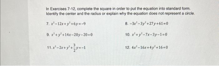 Solved In Exercises 7-12, complete the square in order to | Chegg.com