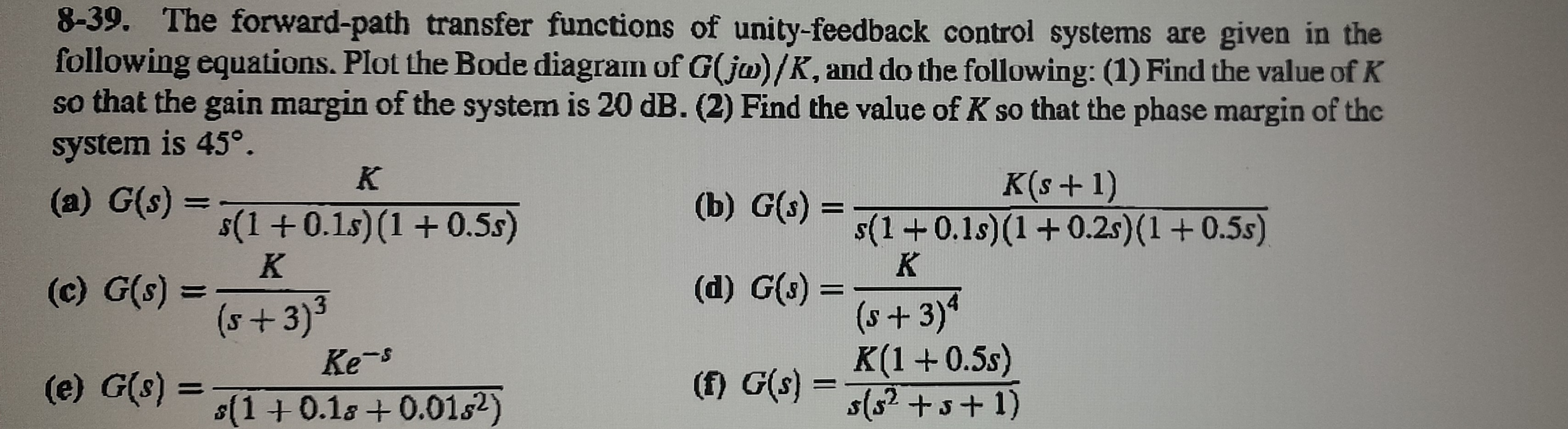 Solved 8-39. ﻿The forward-path transfer functions of | Chegg.com