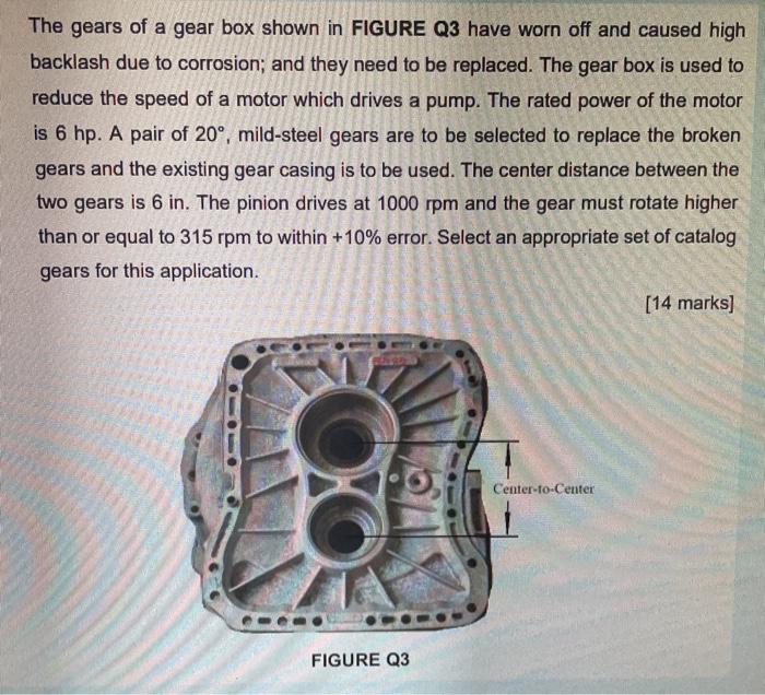 Solved The gears of a gear box shown in FIGURE Q3 have worn | Chegg.com