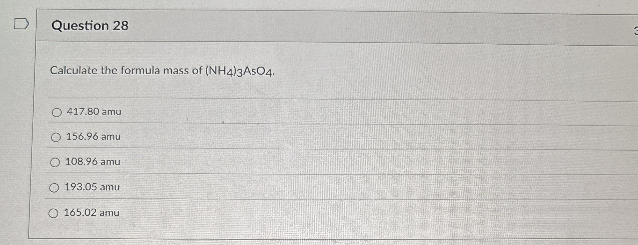 Solved Question 28Calculate the formula mass of | Chegg.com