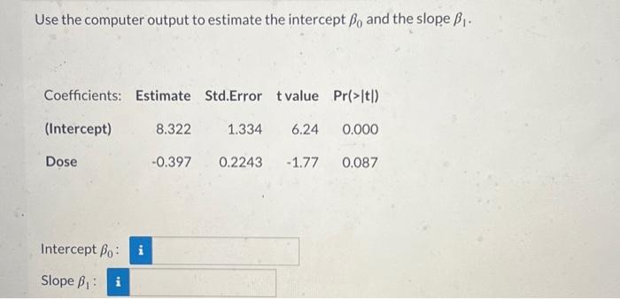 Solved Use the computer output to estimate the intercept β0 | Chegg.com