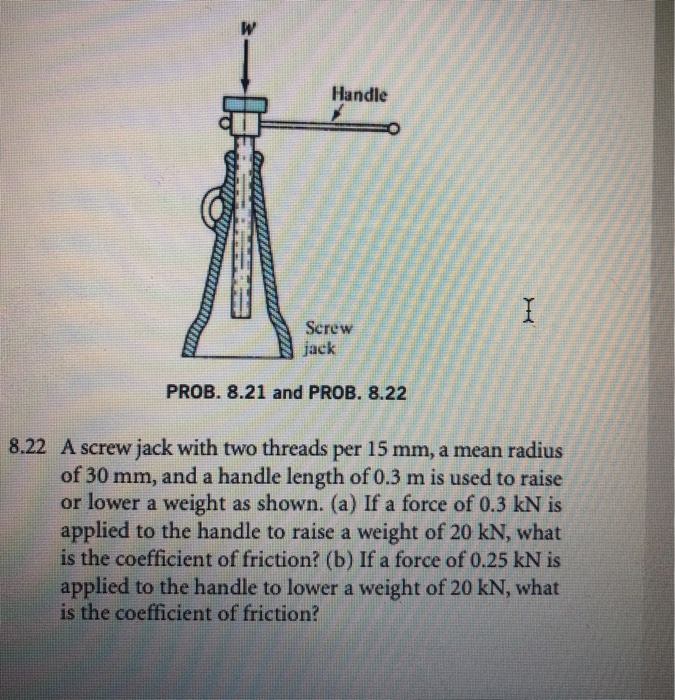 Solved W Handle I I Screw jack PROB. 8.21 and PROB. 8.22 | Chegg.com