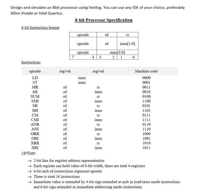 Solved Design And Simulate An 8bit Processor Using Verilog