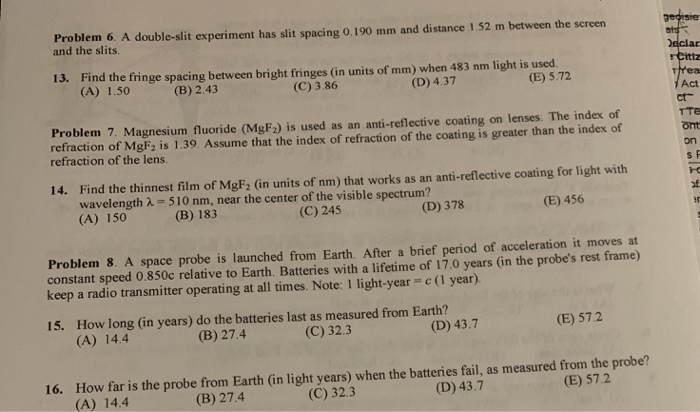 Solved Problem 6. A double-slit experiment has slit spacing | Chegg.com
