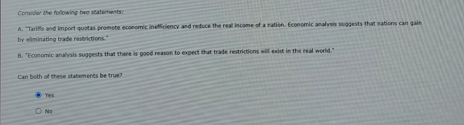 Solved Consider the following two statements:A. ﻿"Tariffs | Chegg.com