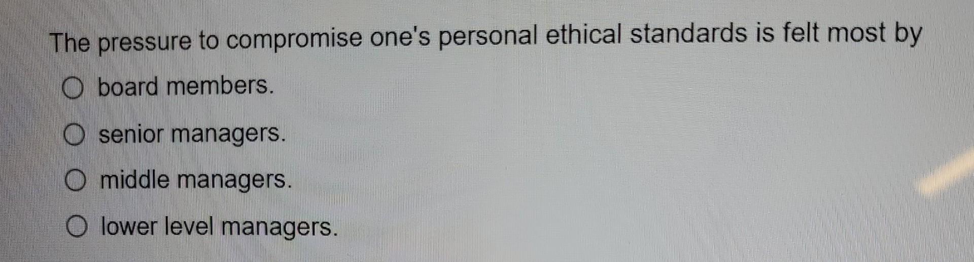 Solved The pressure to compromise one's personal ethical | Chegg.com