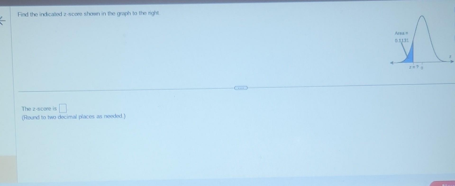 Solved Find the indicated z-score shown in the graph to the | Chegg.com