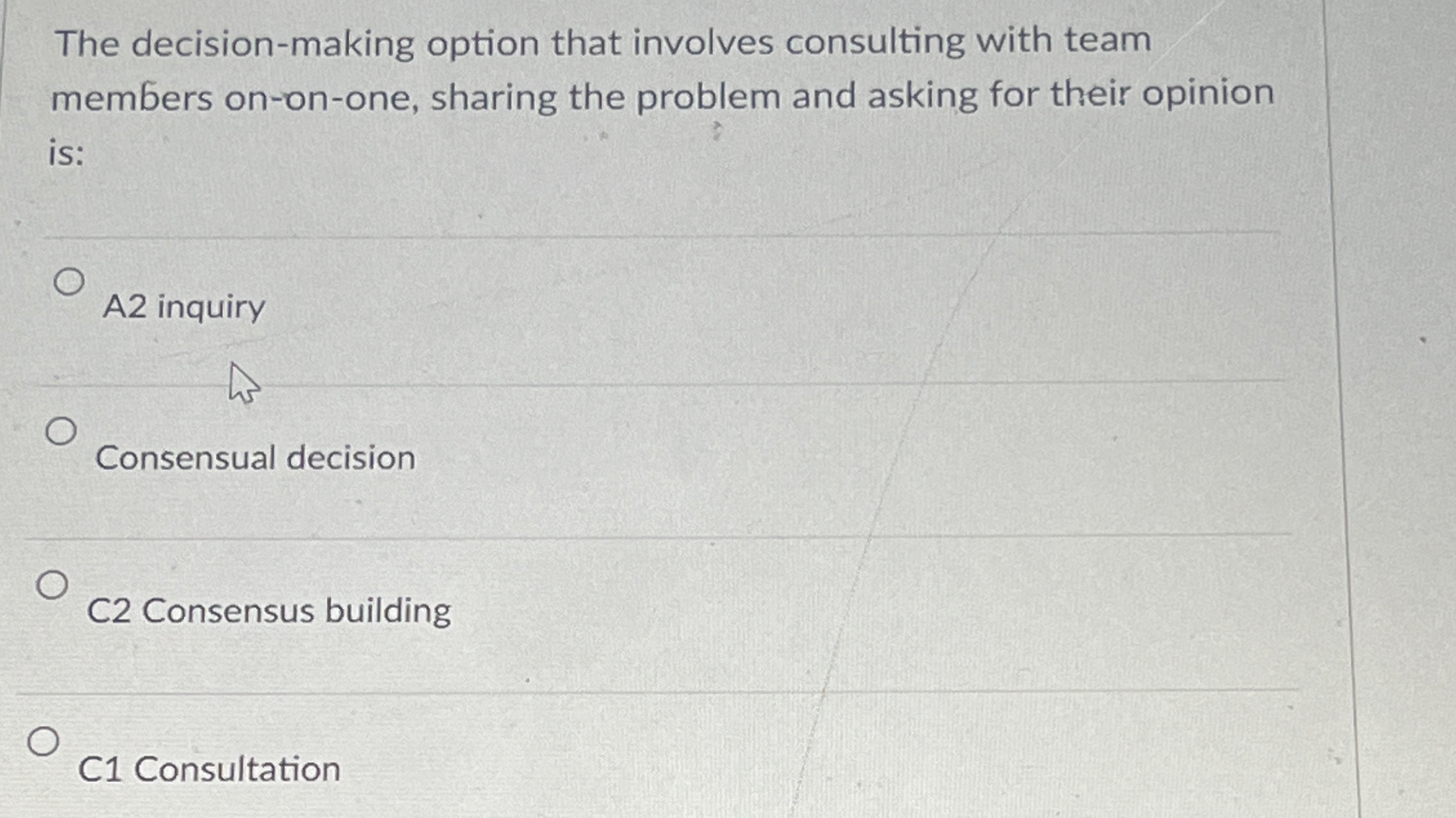 Solved The decision-making option that involves consulting | Chegg.com