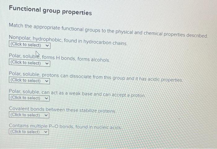 Solved Functional group properties Match the appropriate | Chegg.com