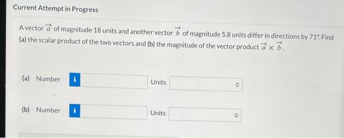 Solved A vector a of magnitude 18 units and another vector b | Chegg.com