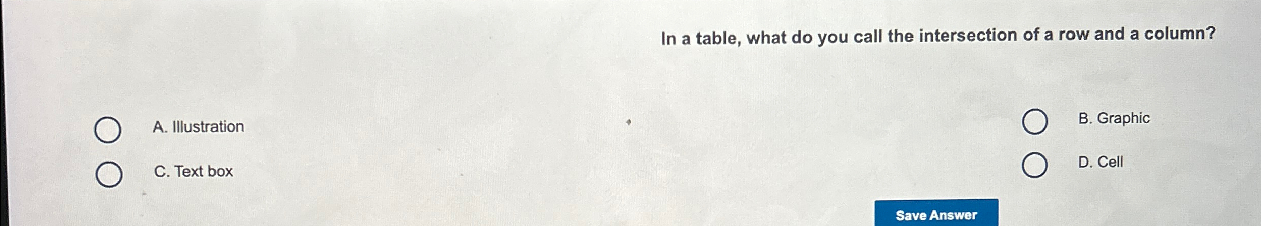 Solved In a table, what do you call the intersection of a | Chegg.com