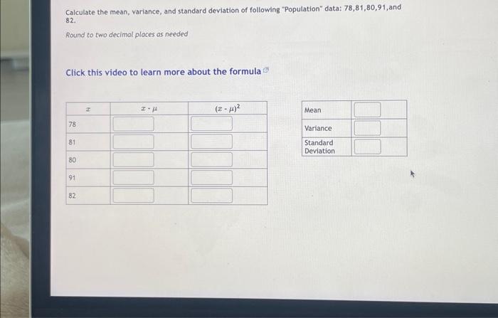 Solved Calculate the mean, variance, and standard deviation | Chegg.com