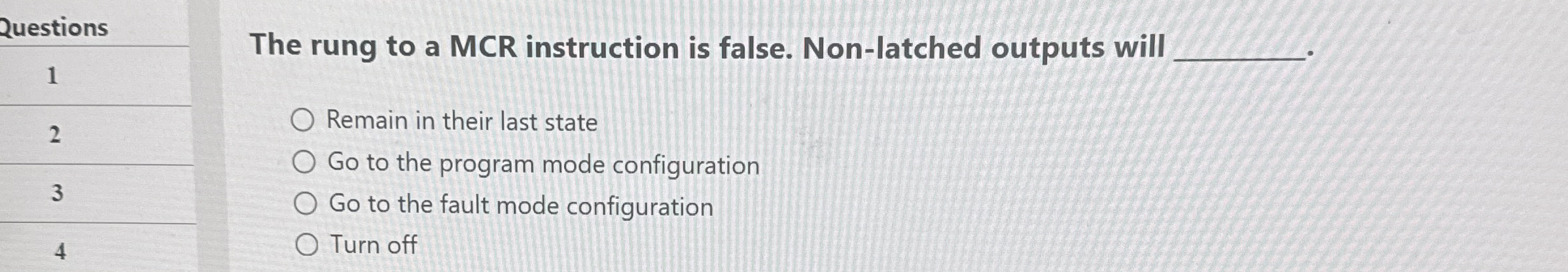 Solved Questions1234The rung to a MCR instruction is false. | Chegg.com