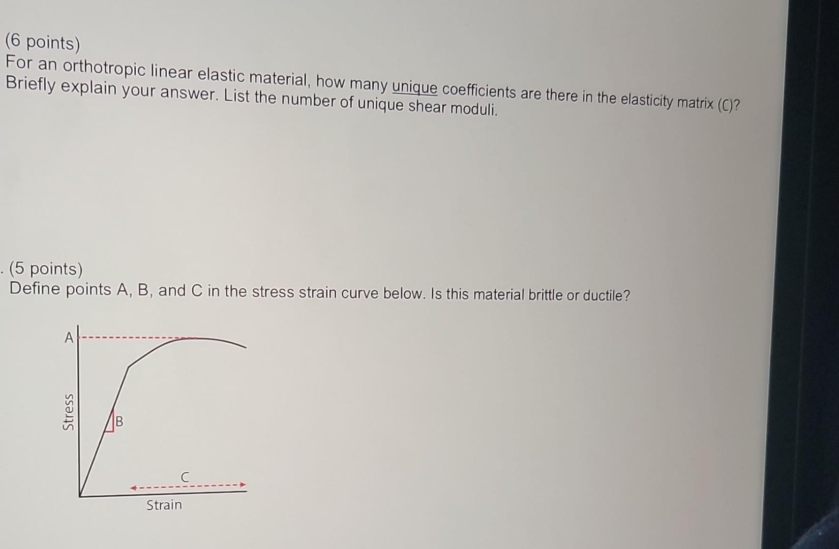 Solved (6 points) For an orthotropic linear elastic | Chegg.com