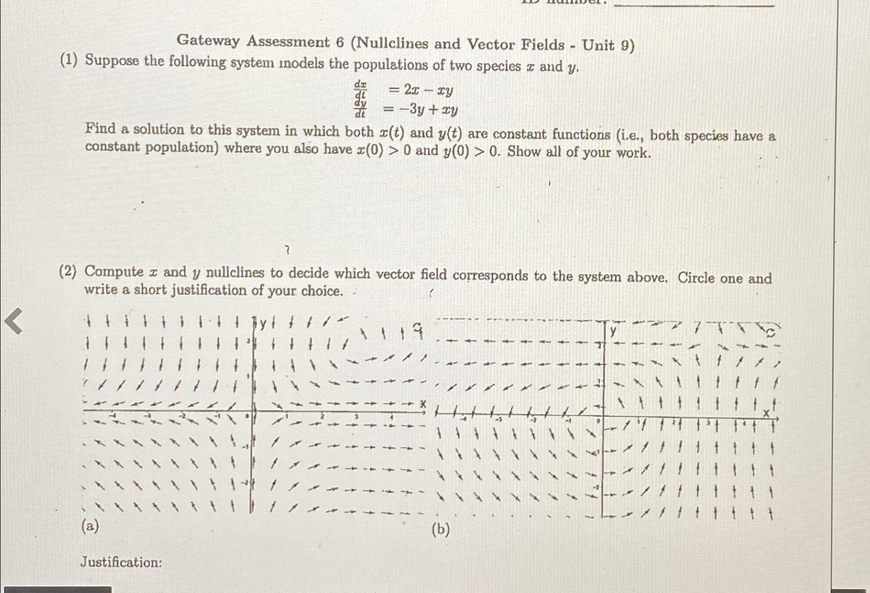 Solved Gateway Assessment 6 (Nullclines and Vector Fields - | Chegg.com