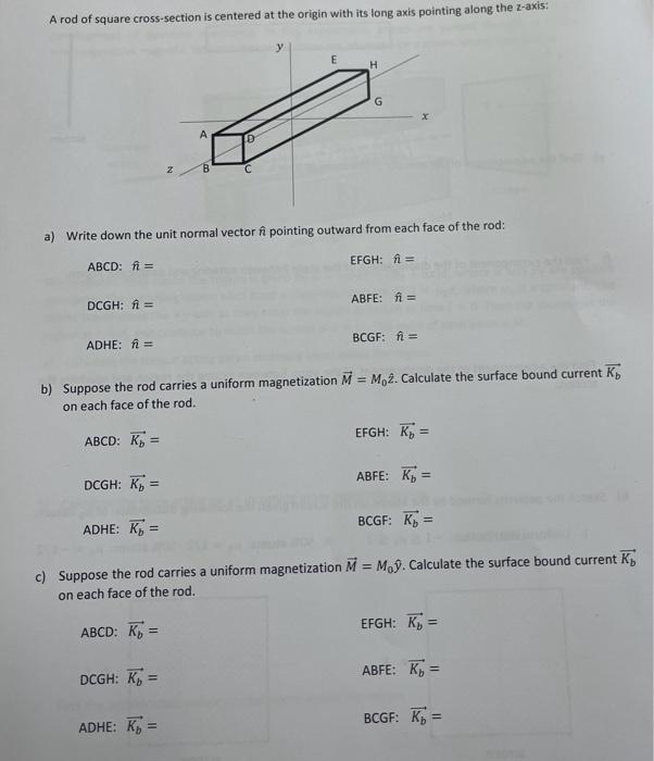 A rod of square cross-section is centered at the | Chegg.com