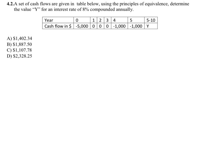Solved 4.2.A set of cash flows are given in table below, | Chegg.com