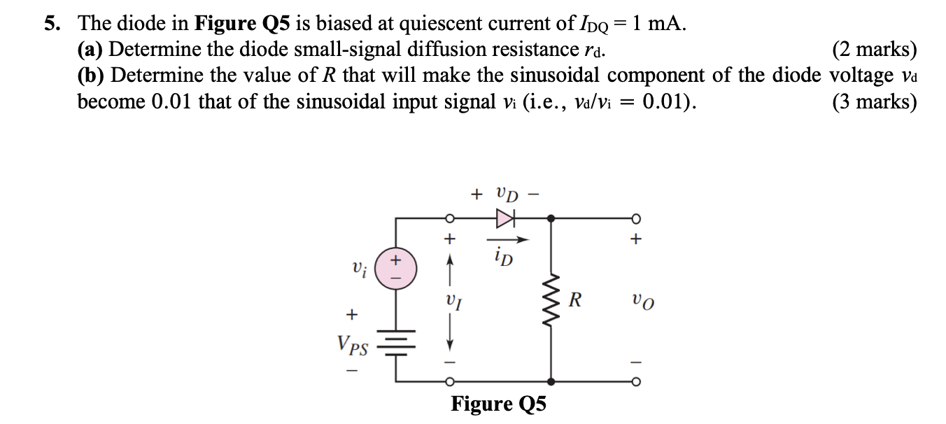 Solved The diode in Figure Q5 ﻿is biased at quiescent | Chegg.com