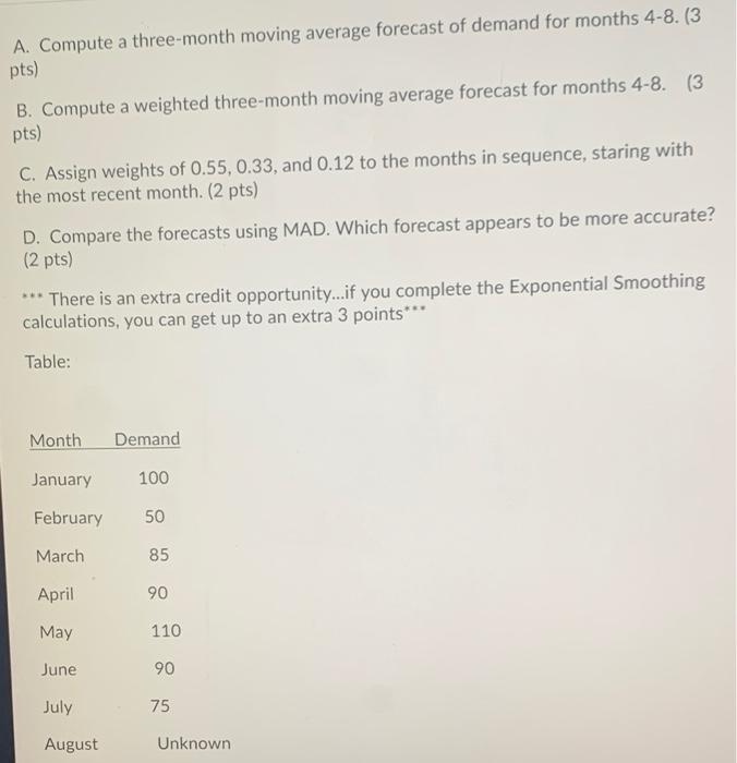 Solved A. Compute a three-month moving average forecast of | Chegg.com