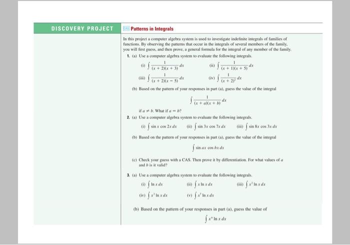 Solved DISCOVERY PROJECT Patterns in Integrals In this | Chegg.com