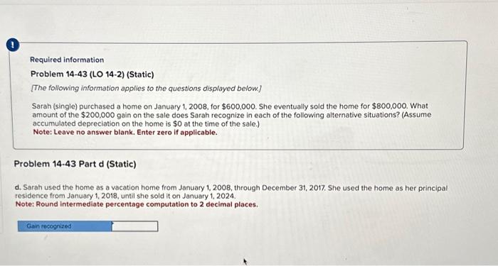 Solved Required information Problem 14-43 (LO 14-2) (Static) | Chegg.com